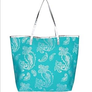 Bags | Teal Turquoise Metallic Tote Bag | Poshmark